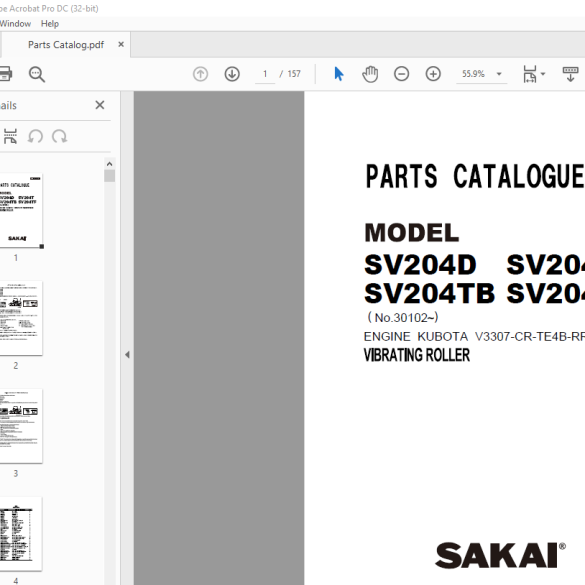 Sakai Vibrating Roller SV204D SV204T SV204TB SV204TF ENGINE KUBOTA ...