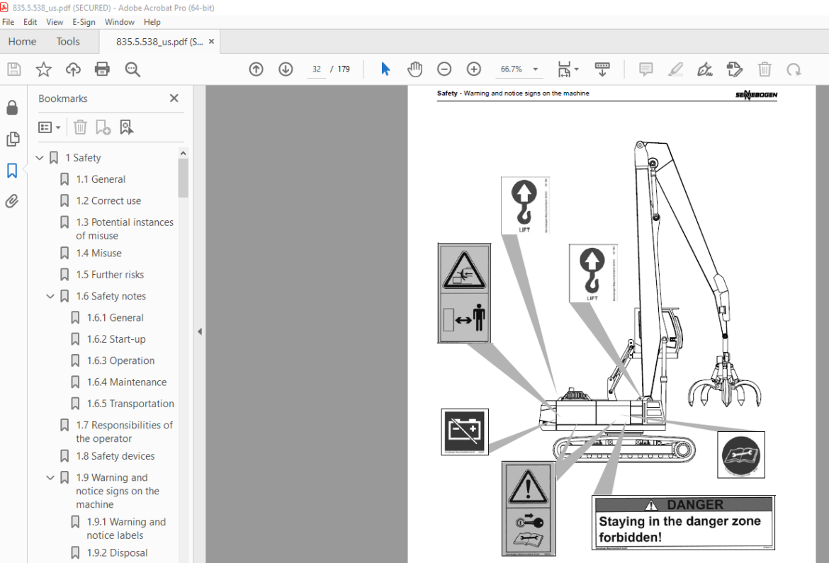 Sennebogen 835 R-HD special Material Handling Operation Manual 835.5. ...