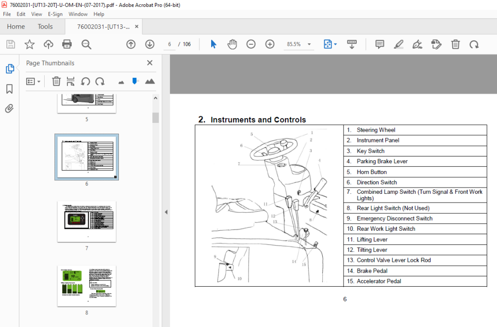 Operator Manual for UTILEV 1.3T-2.0T Electric Forklift PDF ...