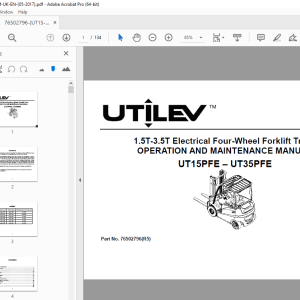 UTILEV 1.3T 2.0T Electrical Three Wheel Forklift Truck Operation Manual ...