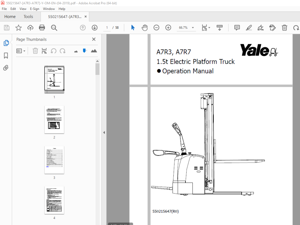 Yale Forklift A7R3, A7R7 1.5t Electric Platform Truck Operation Manual ...