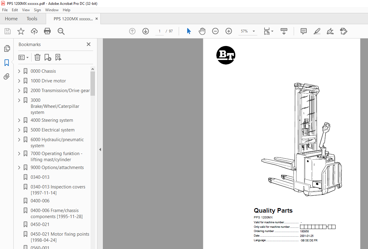 BT Forklift PPS 1200MX Quality Parts Manual - PDF DOWNLOAD ...