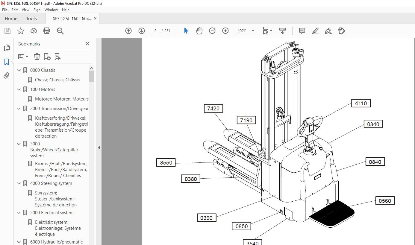 BT Forklift SPE125L / SPE160L Quality Parts Manual 6045941