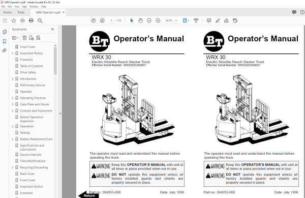 BT Prime-Mover Forklift WRX30 Electric Straddle Reach Stacker Truck ...
