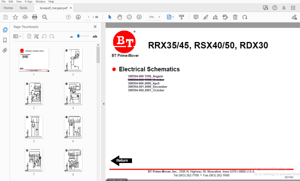 BT Prime-Mover RRX35/45, RSX40/50, RDX30 Electrical Schematics Manual - PDF