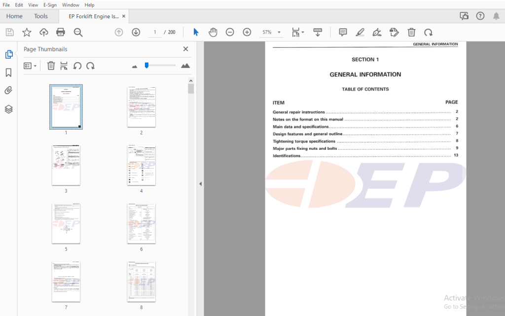 EP Forklift C240 Engine Isuzu Service Manual – PDF DOWNLOAD ...
