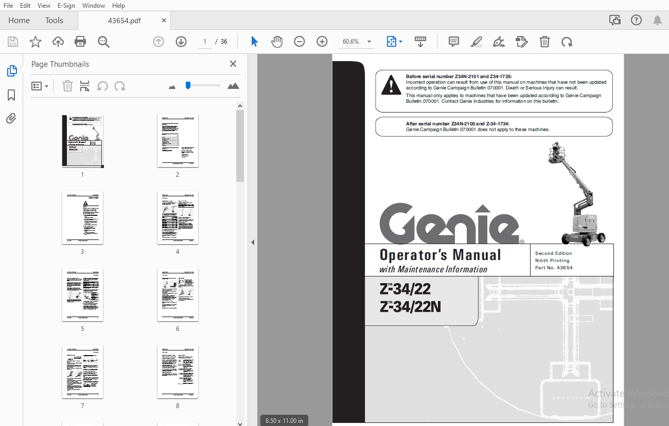 Genie Z-34/22 Z-34/22N Operator’s Manual 43654 – PDF – HeyDownloads ...