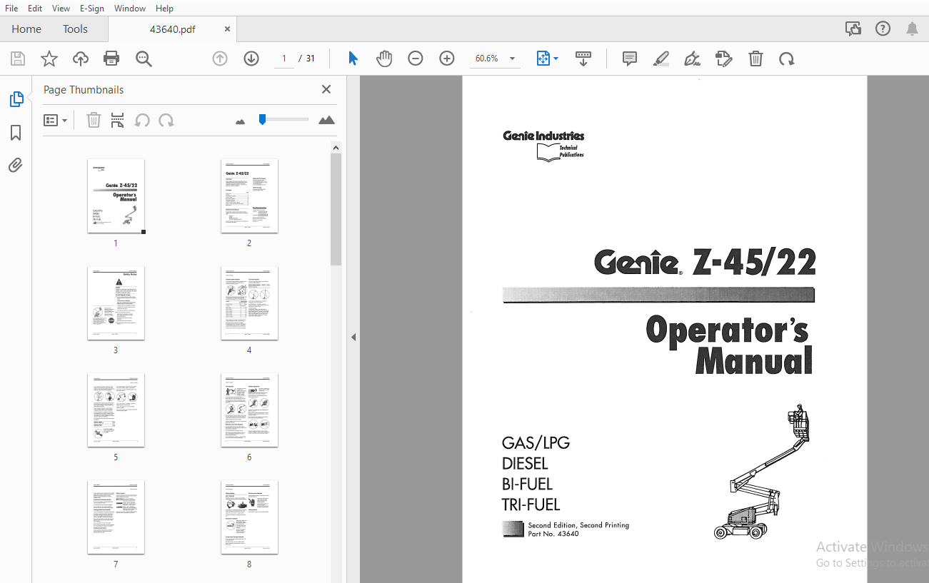 Genie Z-45/22 Gas/LPG/Diesel Operator’s Manual 43640 – PDF ...