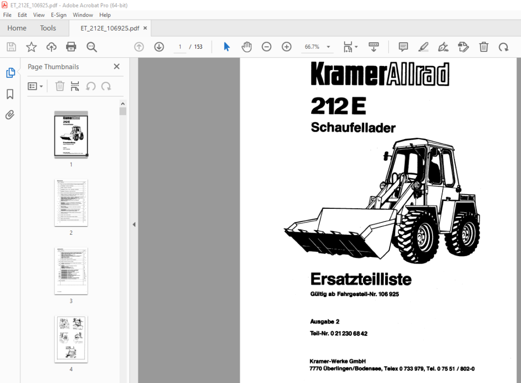Kramer Allrad 212 E Schaufellader Ersatzteilliste - PDF DOWNLOAD ...
