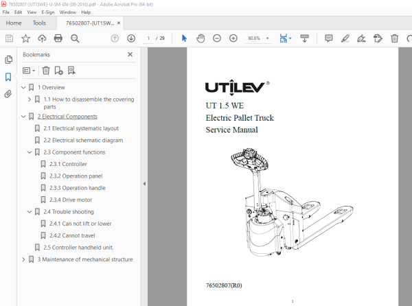 UTILEV UT 1.5 WE Electric Pallet Truck Service Manual – PDF DOWNLOAD ...