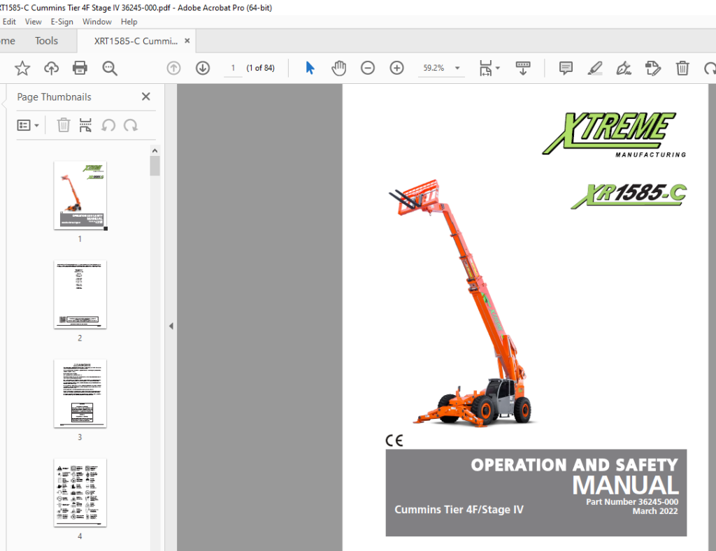 XTREME Telehandler XR1585-C Cummins Tier 4F/Stage IV Operation & Safety ...