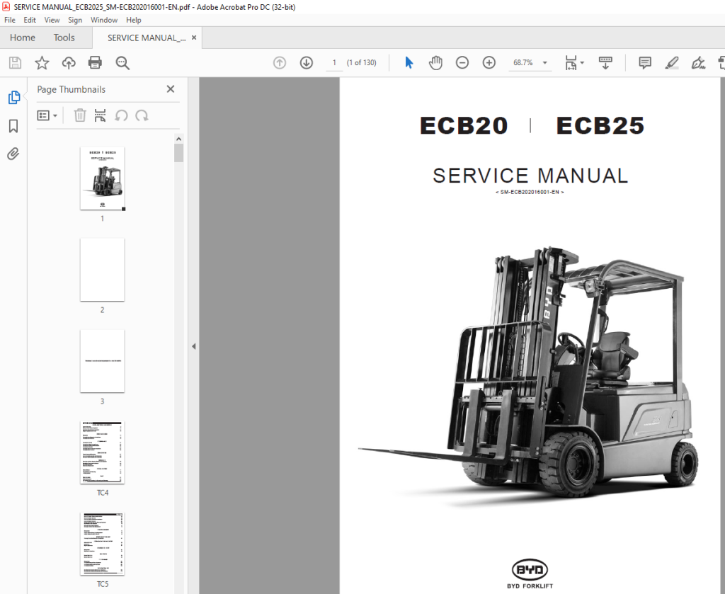 BYD Forklift ECB20 ECB25 SERVICE MANUAL ECB202016001 – HeyDownloads ...