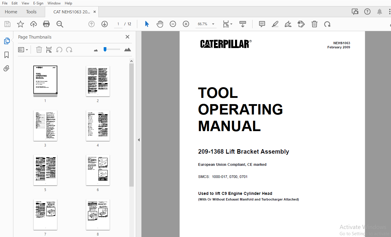 Caterpillar 209-1368 Lift Bracket Assembly Tool Operating Manual - PDF ...