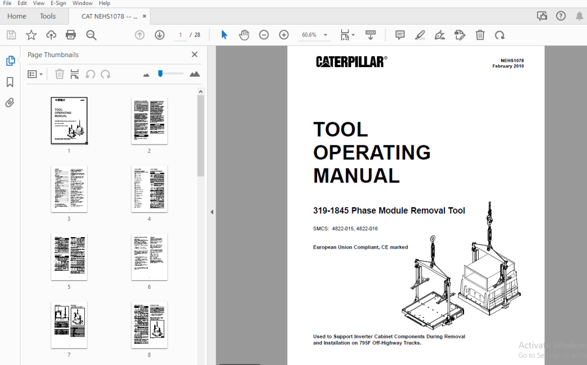 Caterpillar 319-1845 Phase Module Removal Tool Operating Manual - PDF