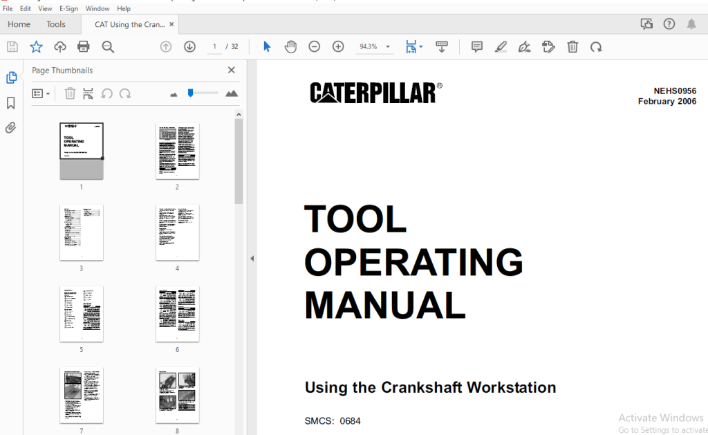 Caterpillar Crankshaft Workstation Tool Operating Manual - PDF