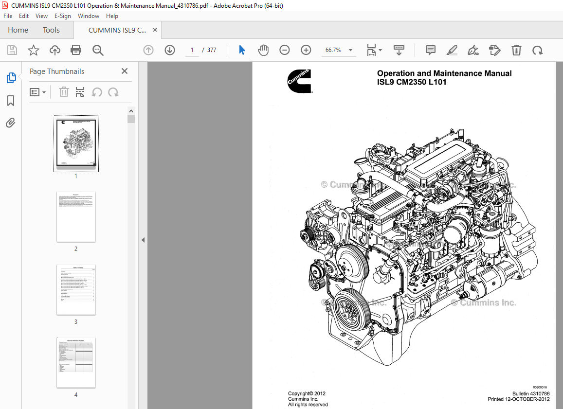 Cummins ISL9 CM2350 L101 Engine Operation & Maintenance Manual PDF ...