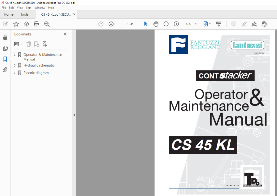 Fantuzzi Reggiane CS 45 KL Operator + Electrical & Hydraulic Diagrams ...