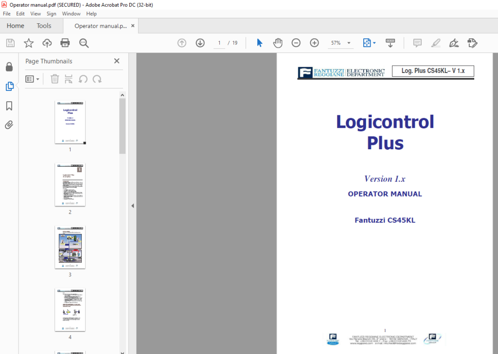 Fantuzzi Reggiane CS 45KL Logicontrol Plus Operator Manual – PDF ...