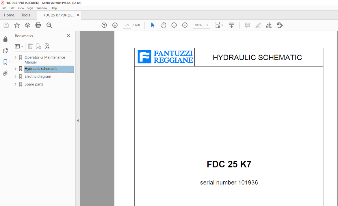Fantuzzi Reggiane Forklift FDC 25 K7 Operator & Parts manual ...