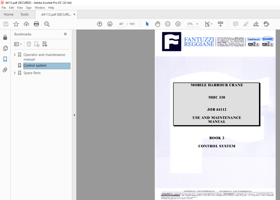 Fantuzzi Reggiane MHC 130 Mobile Harbour Cranes Operator & Parts manual ...