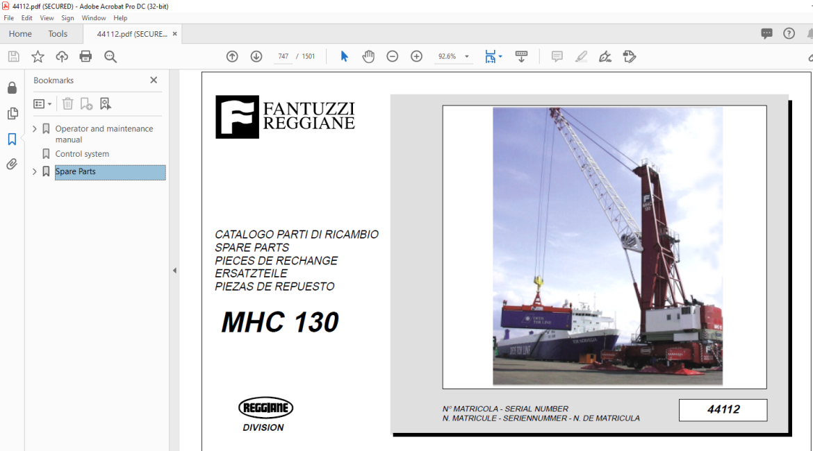 Fantuzzi Reggiane MHC 130 Mobile Harbour Cranes Operator & Parts manual ...