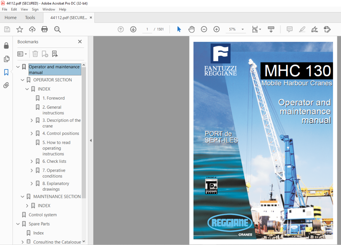 Fantuzzi Reggiane MHC 130 Mobile Harbour Cranes Operator & Parts manual ...