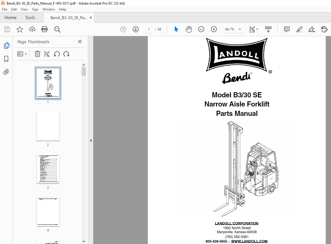 Landoll Bendi B330 SE Narrow Aisle Forklift Parts Manual - PDF DOWNLOAD