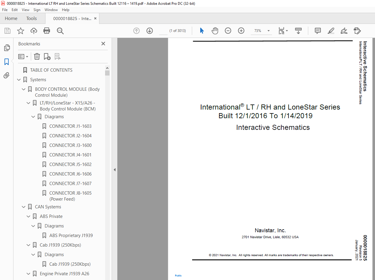 Navistar International® LT RH and LoneStar Series Schematics Manual ...
