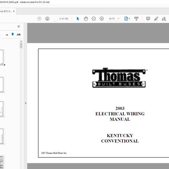 Thomas Built Buses Kentucky Conventional 2003 Electrical Wiring Manual ...