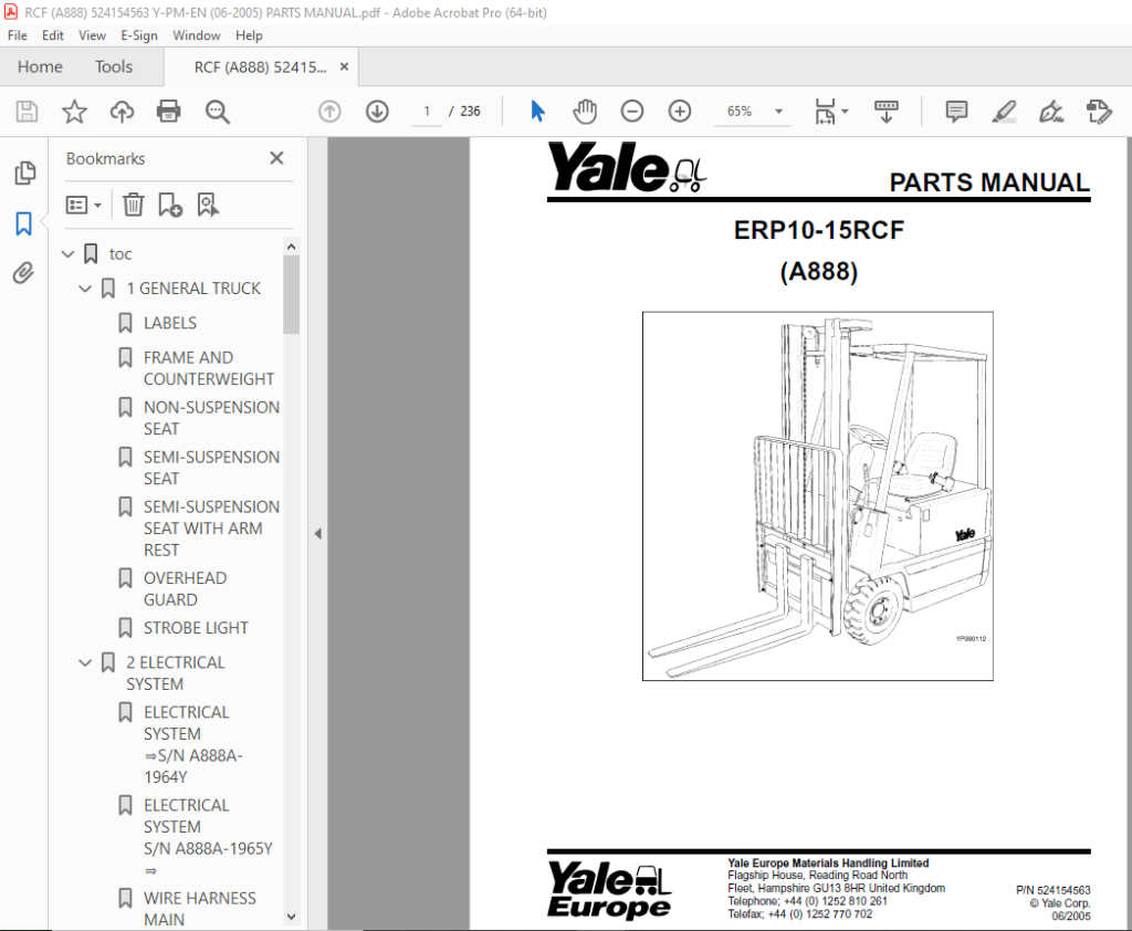 Yale Forklift ERP10-15RCF (A888) Parts Manual – PDF DOWNLOAD ...