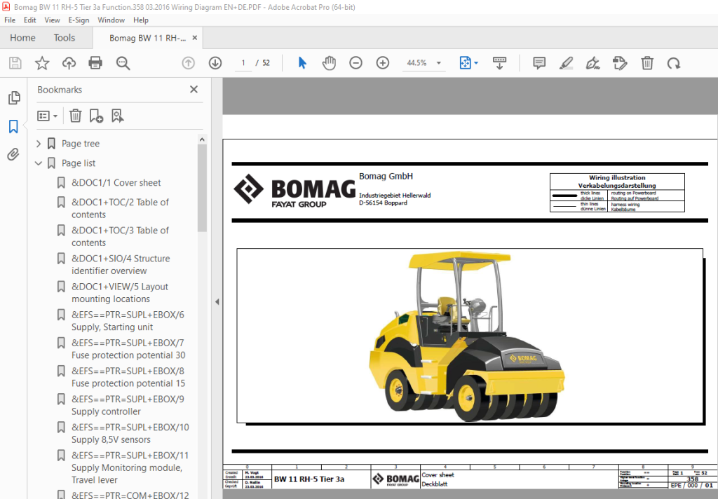 Bomag BW 11 RH-5 Tier 3a Function.358 Wiring Diagram Manual EN_DE PDF ...