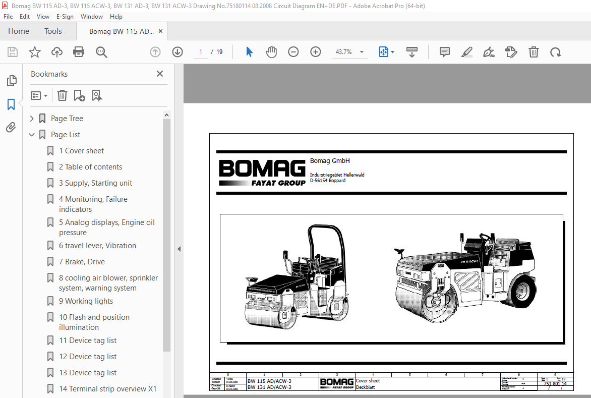 Bomag BW 115 AD-3, BW 115 ACW-3, BW 131 AD-3, BW 131 ACW-3 Circuit ...