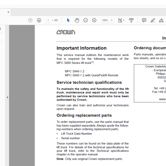 Crown Forklift MPC 3000 Pallet Service Manual - HeyDownloads - Manual ...