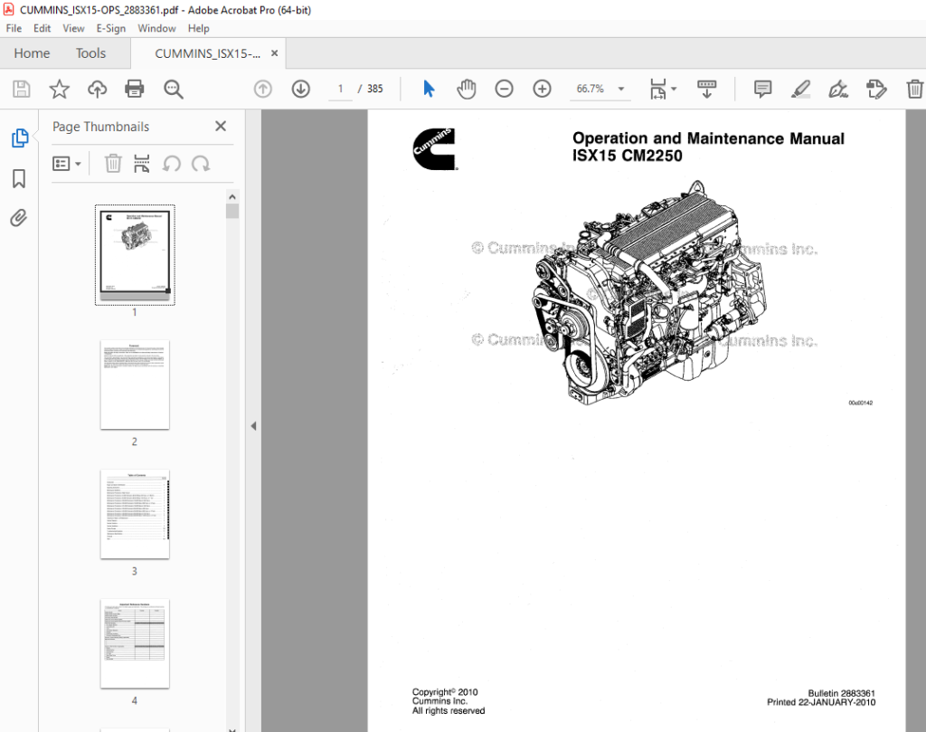 Cummins Engine ISX15 CM2250 Operation & Maintenance Manual 2883361 PDF ...