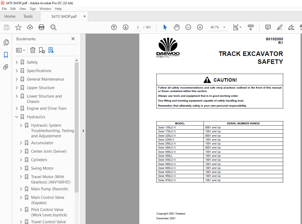Daewoo Track Excavator s470 Shop Manual- PDF DOWNLOAD - HeyDownloads ...