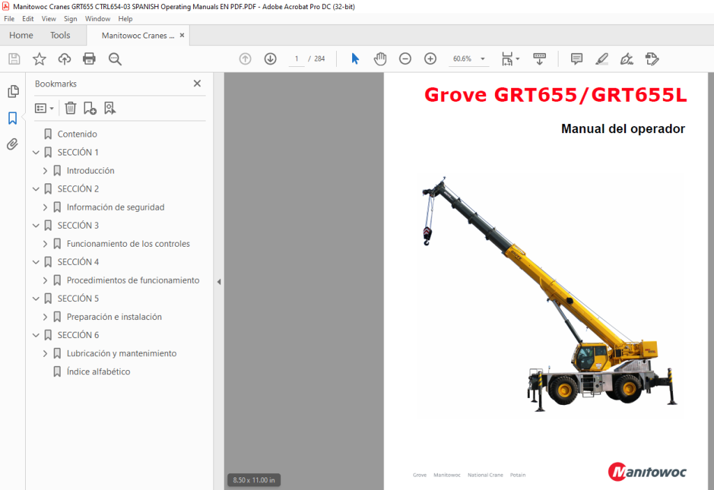 Grove Crane GRT655/GRT655L Manual del operador - PDF DOWNLOAD