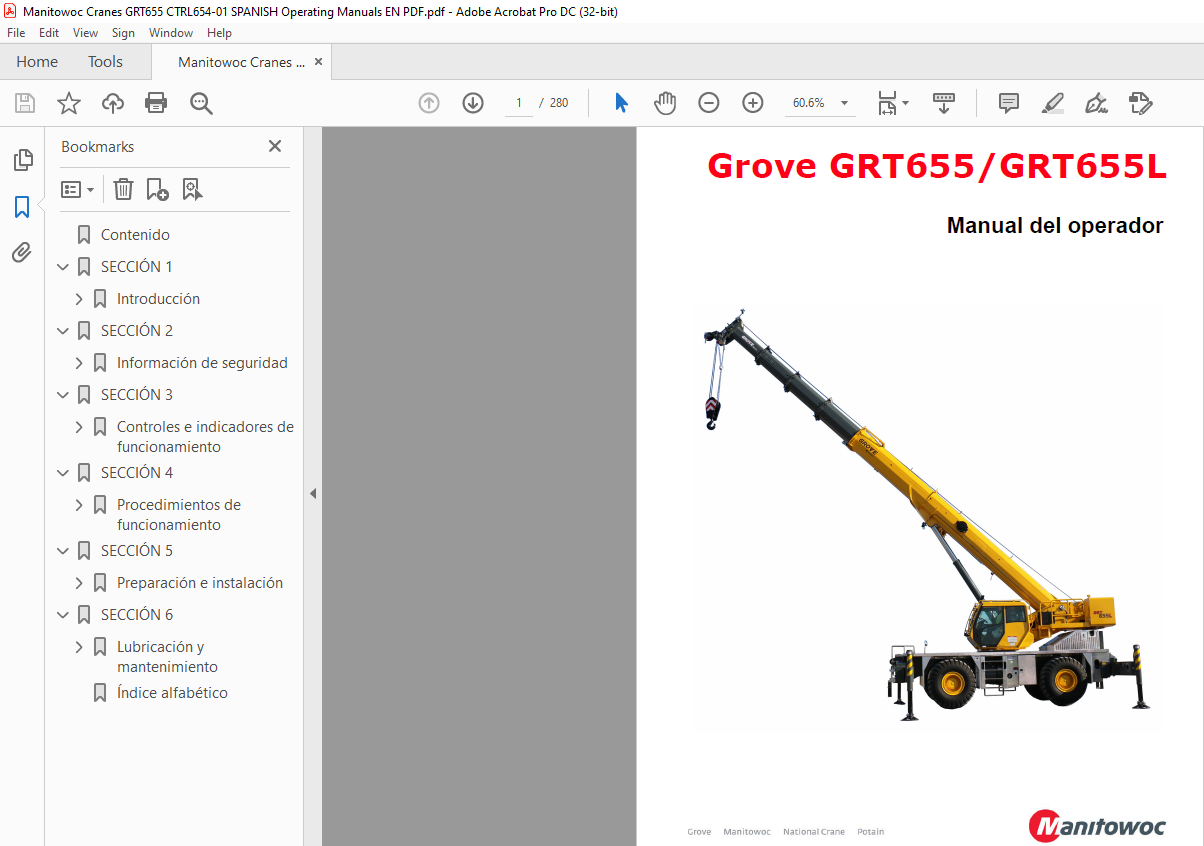 Grove GRT655/GRT655L Manual del operador - PDF - HeyDownloads - Manual ...