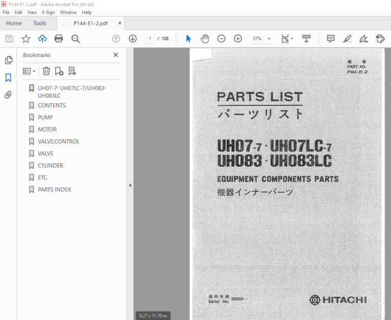 Hitachi UH07-7 UH07LC-7 UH083 UH083LC Parts Manual PN P144-E1-2 PDF ...