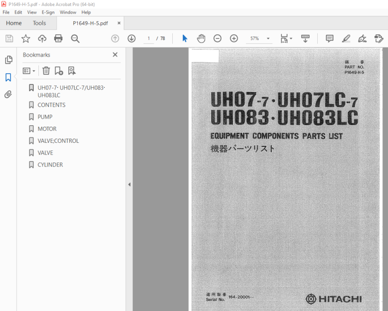 Hitachi UH07-7 UH07LC-7 UH083 UH083LC Parts Manual SN 164-20001 PDF ...