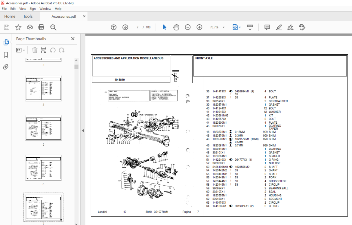 Landini 5840 Tractor Parts Manual - PDF DOWNLOAD