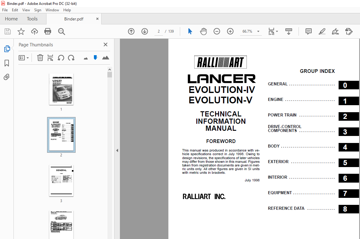 Mitsubishi Lancer Evolution-IV Evolution-V Technical Information Manual ...