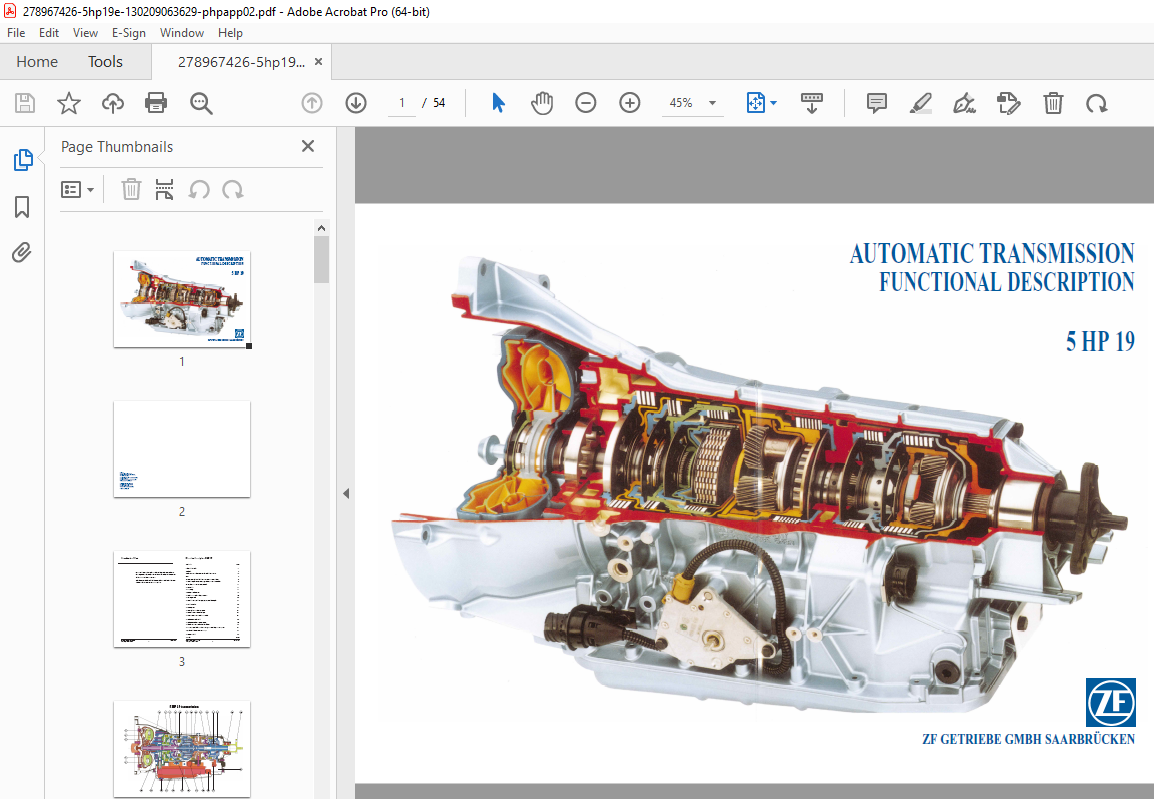 ZF Automatic Transmission 5 HP 19 Technical Service Manual PDF ...