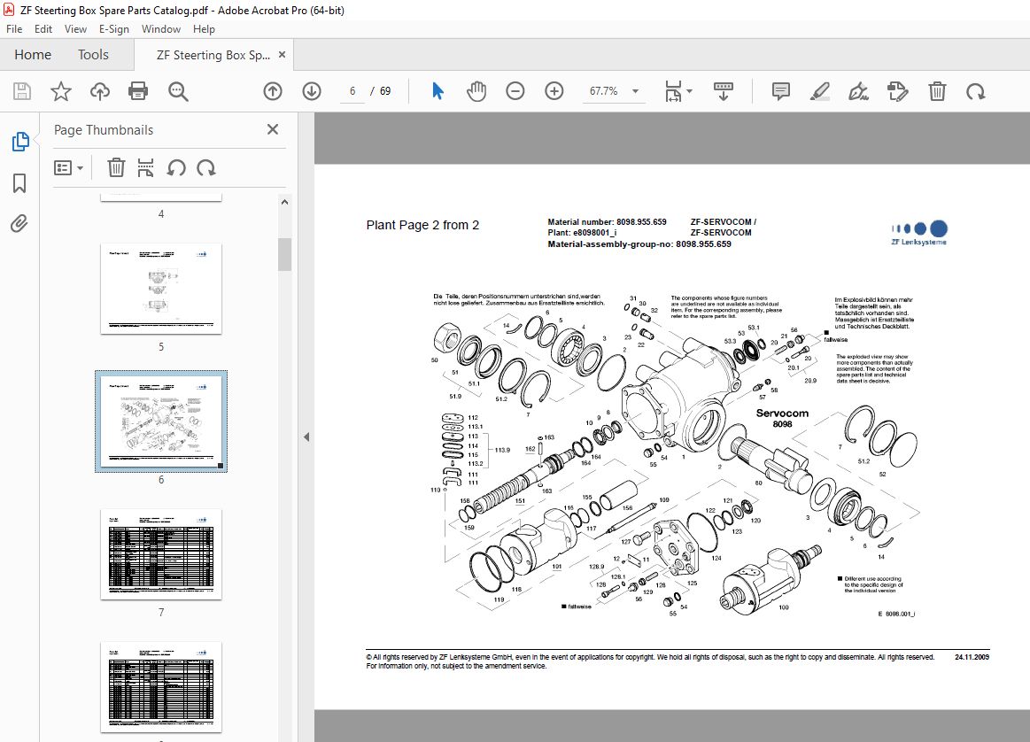 ZF SERVOCOM Transmission Spare Parts Manual 8098.955.659 PDF ...