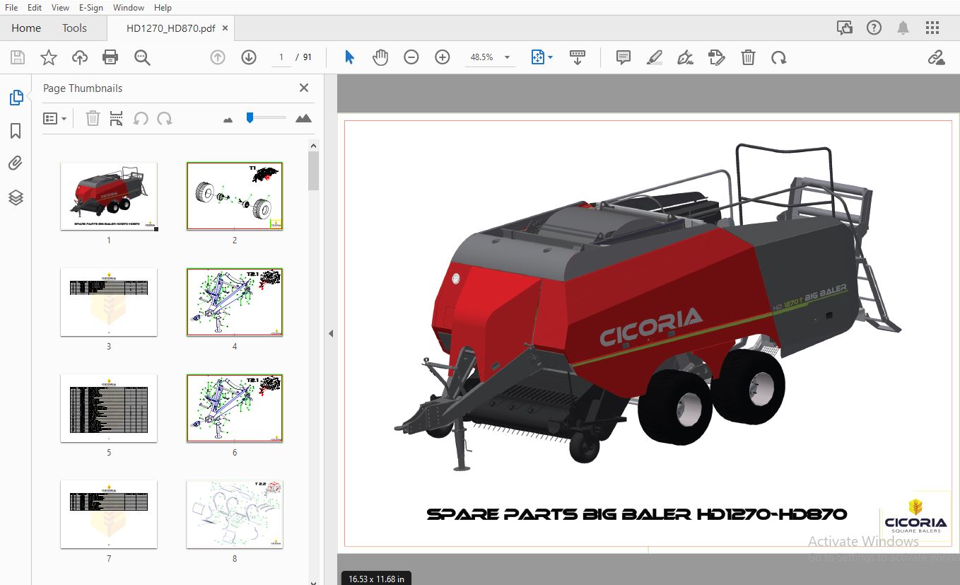 Cicoria Square Balers HD1270-HD870 Parts Manual - PDF - HeyDownloads ...