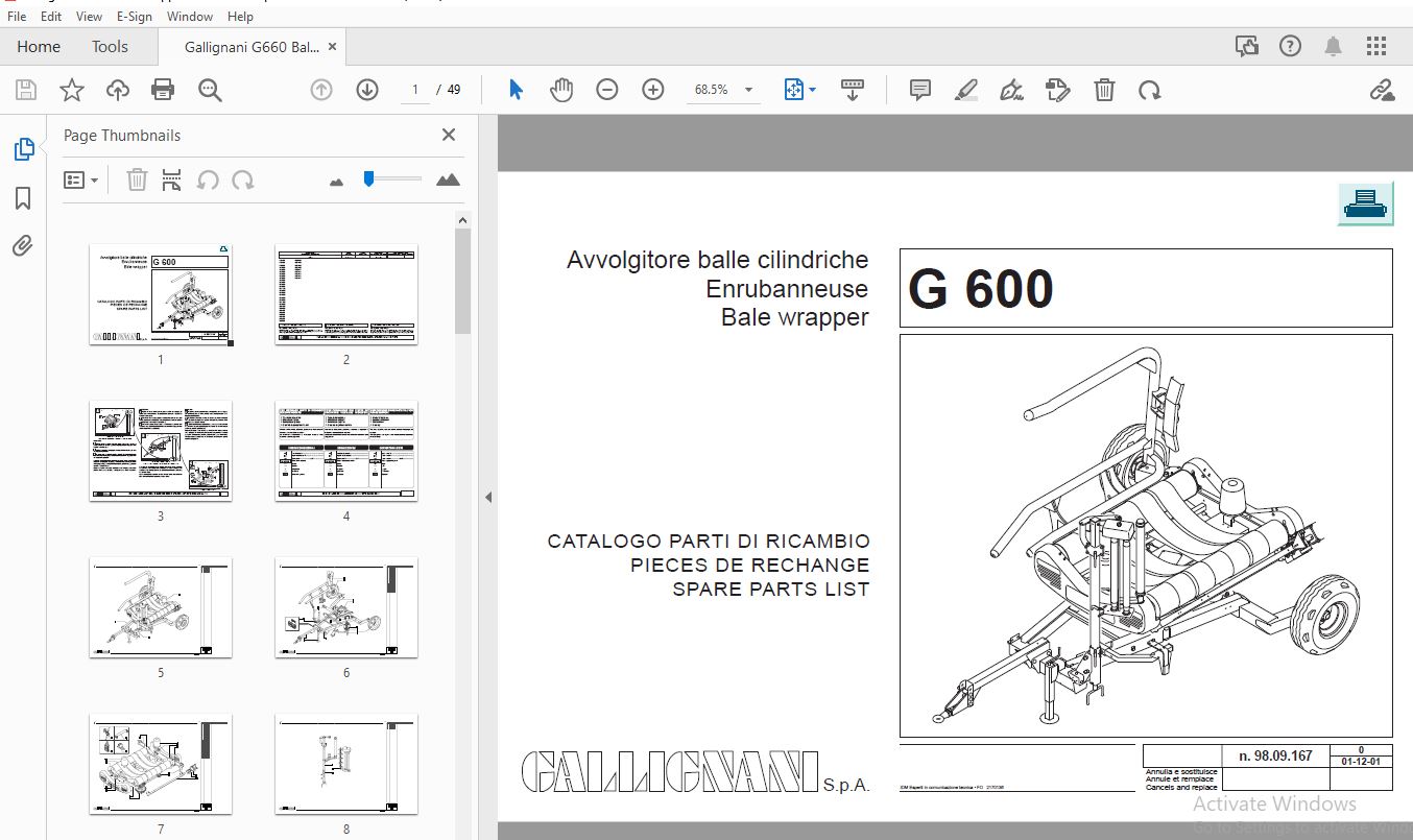 Gallignani G660 Bale Wrapper Parts Manual – PDF – HeyDownloads – Manual ...
