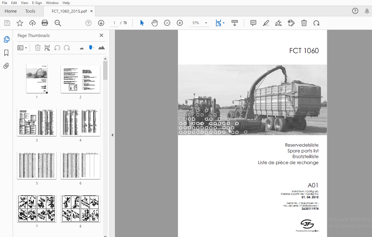 JF Stoll FCT 1060 Forage Harvester Parts Manual 2015 - PDF ...
