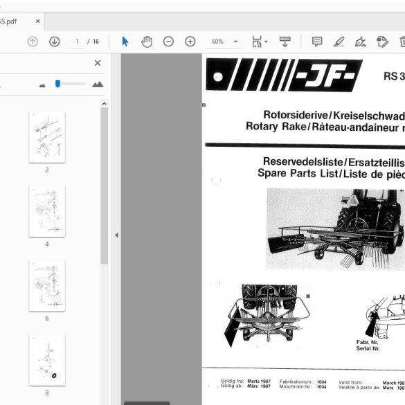 JF Stoll RS 335S Rotary Rake Parts Manual - HeyDownloads - Manual Downloads