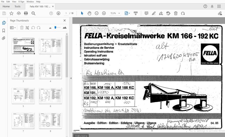 Fella KM 166-192 KC Rotary Mower Operation & Parts Manual - PDF ...