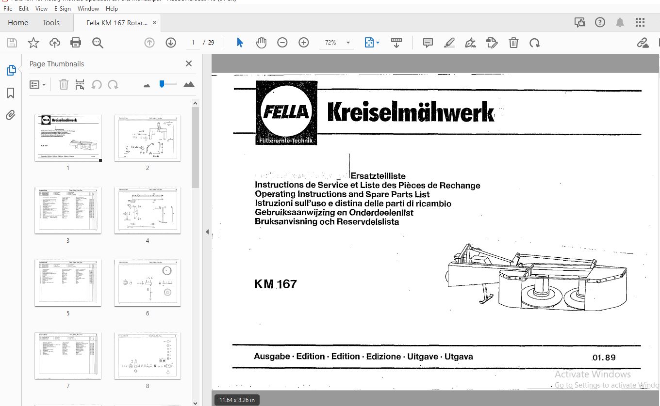 Fella KM 167 Rotary Mower Operator and Parts Manual PDF – HeyDownloads ...