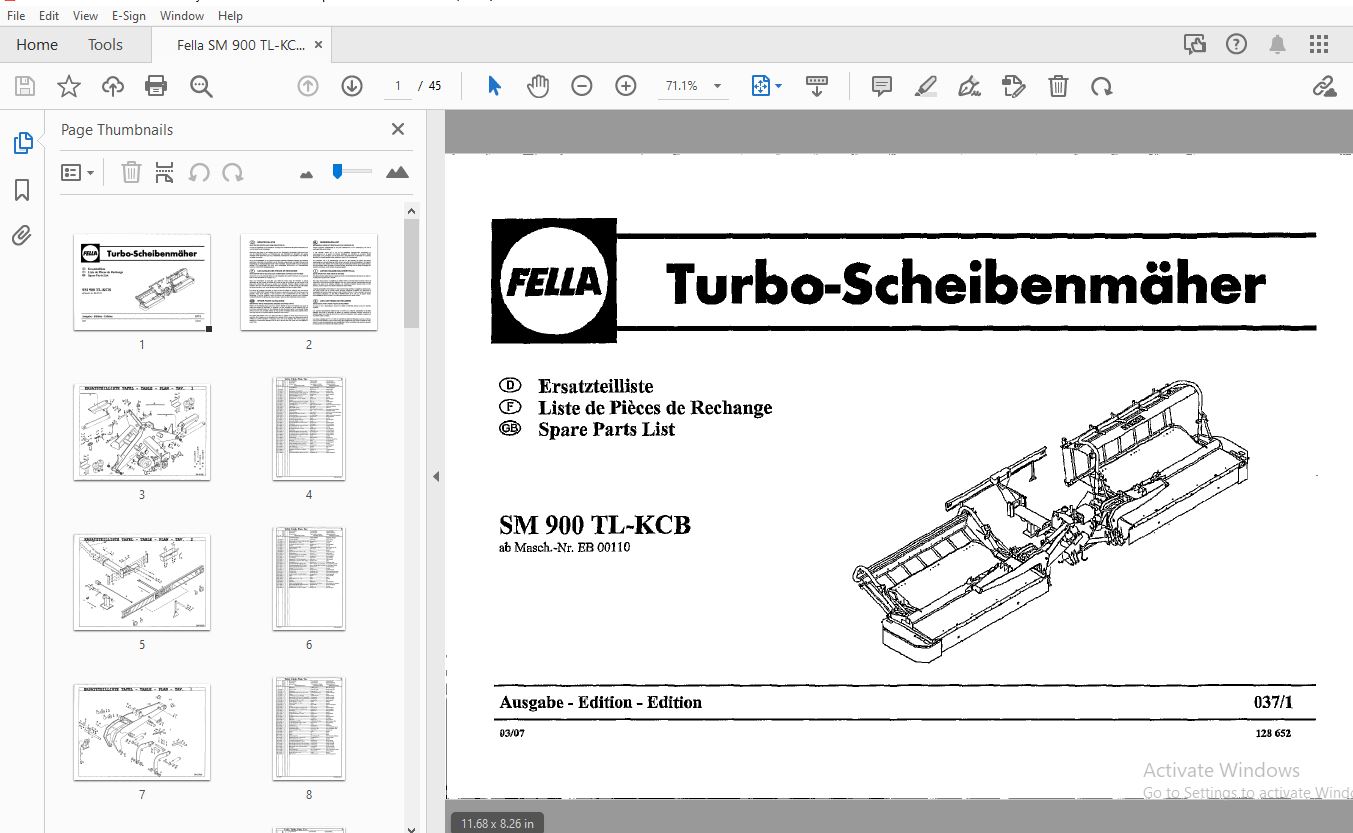 Fella SM 900 TL-KCB Turbo-Rotary Mowers Parts Manual - PDF ...